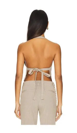 Lioness Butterfly Tie Top - Beige Gingham