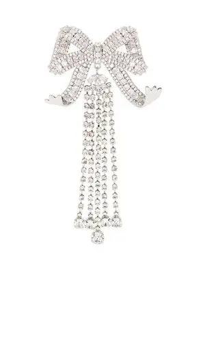 SELF-PORTRAIT Crystal Bow Droplet Brooch - Silver
