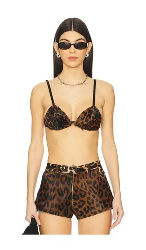UNDERSTATED LEATHER X Leather Bralette In Brown - Leopard