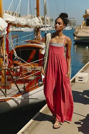 Free People FP Movement Hot Shot Strappy Onesie Grapefruit