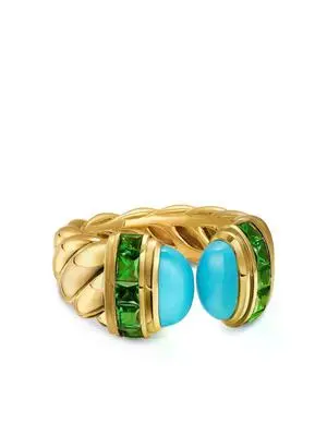 David Yurman 18kt Yellow Turquoise And Tsavorite Cocktail Ring - Gold