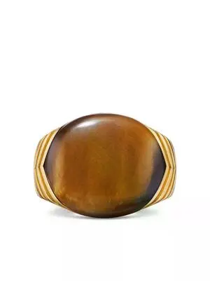 David Yurman 18kt Yellow Chevron Tiger-eye Signet Ring