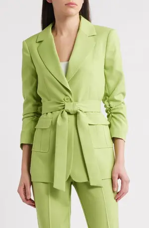 TAHARI ASL Ruched Sleeve Belted Jacket