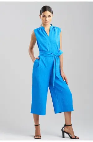 Natori Textured Jacquard Jumpsuit - Malibu Blue