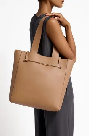 Strathberry Melody Fine Grain Leather Tote - Caramel