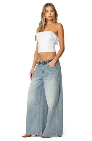 EDIKTED Litsa Ruffle Strapless Corset Crop Top