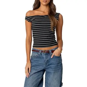 EDIKTED Keryn Stripe Asymmetric Top - Black