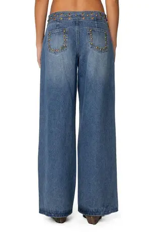 EDIKTED Stud And Grommet Wide Leg Jeans