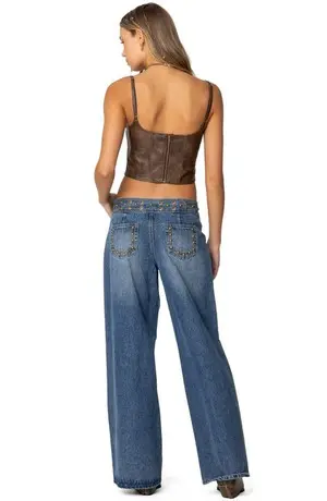 EDIKTED Stud And Grommet Wide Leg Jeans
