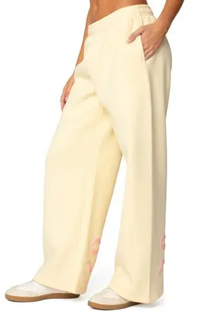 EDIKTED Bonney Bow Detail Sweatpants - Yellow