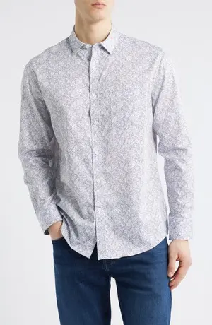 Johnston & Murphy Circle Grid Print Button Down Shirt - Blue/tan