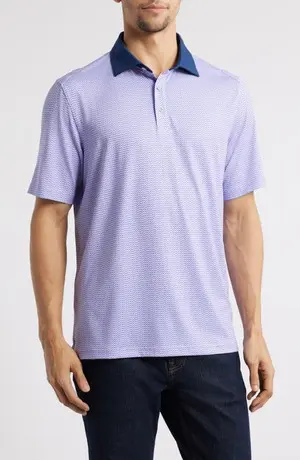 Johnston & Murphy Xc4® + Cool Degree™ Geo Print Performance Golf Polo - Purple/navy