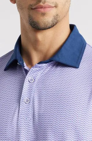 Johnston & Murphy Xc4® + Cool Degree™ Geo Print Performance Golf Polo - Purple/navy
