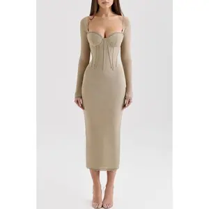 House Of Cb Saisha Long Sleeve Lace Midi Dress - Tree House