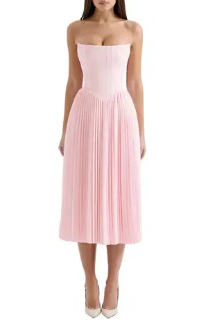 Strapless Pleated Midi Dresses