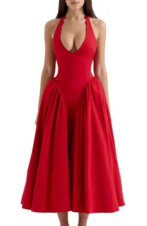 House Of Cb Marilyn Halter Midi Dress - Haute Red