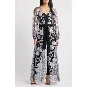 Julia Jordan Floral Embroidery Jacket And Jumpsuit Set - Black/ Silver