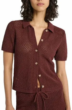 Onia Crochet Knit Button-up Shirt
