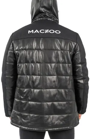 MACEOO Mixed Media Leather Quilted Bomber Jacket