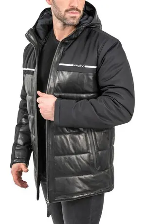 MACEOO Mixed Media Leather Quilted Bomber Jacket