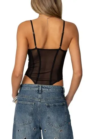 EDIKTED Jenia Bustier Mesh Bodysuit