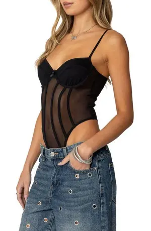 EDIKTED Jenia Bustier Mesh Bodysuit