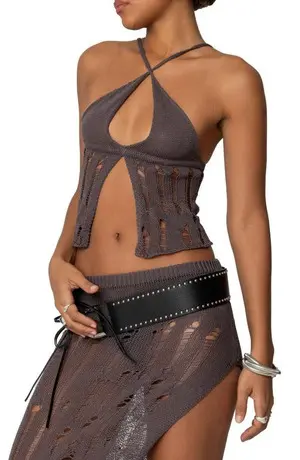 EDIKTED Jaynie Distressed Camisole Sweater