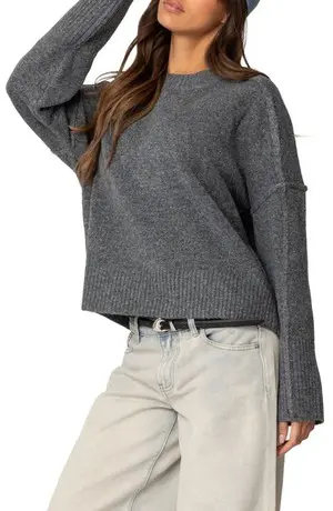 EDIKTED Shirley Oversize Crewneck Sweater - Dark-gray