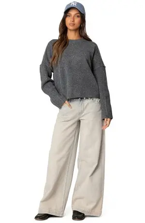 EDIKTED Shirley Oversize Crewneck Sweater - Dark-gray