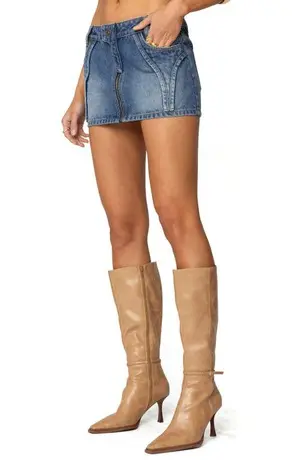 EDIKTED Anne Zip-up Denim Miniskirt