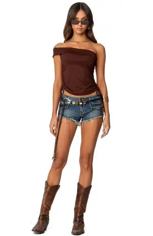 EDIKTED Yafa Off-the-shoulder Top - Brown