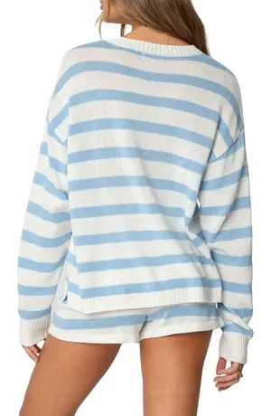 EDIKTED Amaris Stripe Oversized Cotton Sweater - Light-blue