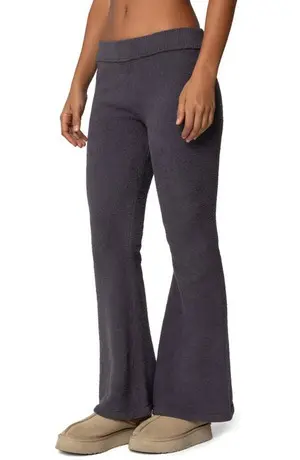 EDIKTED Plush Flare Leg Pants - Dark Gray
