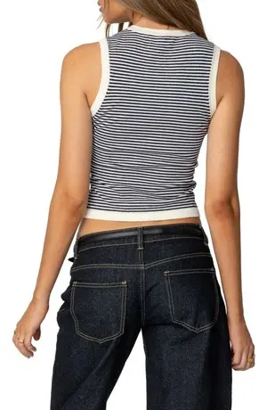 EDIKTED Everson Stripe Sleeveless Knit Crop Top
