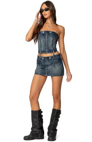 EDIKTED Guinevere Zip Denim Corset Top