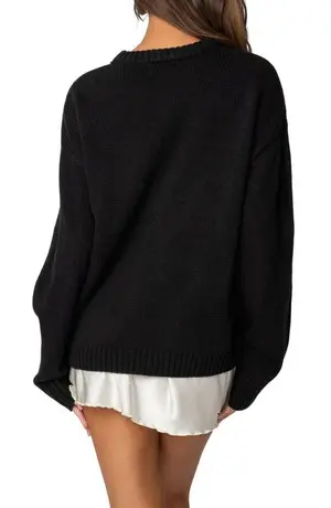 EDIKTED Puppy Love Embroidered Sweater - Black
