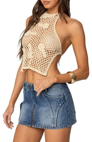 EDIKTED Syd Crochet Halter Top