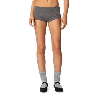 EDIKTED Heart Knit Micro Shorts - Gray