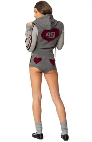 EDIKTED Heart Knit Micro Shorts - Gray