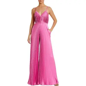 Mac Duggal Mac Duggal Pleated Jumpsuit With Plunge Neck And Wide Leg Pink
