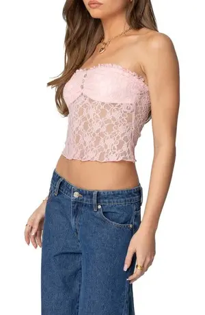 EDIKTED Odilia Strapless Lace Crop Top