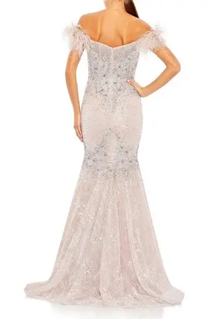 Mac Duggal Feathered Crystal Embellished Gown - Lilac