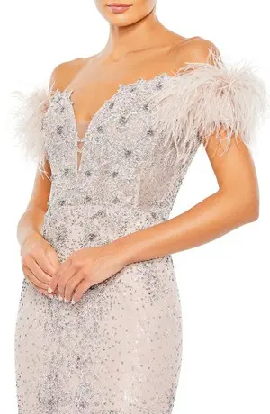 Mac Duggal Feathered Crystal Embellished Gown - Lilac