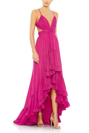 Mac Duggal Pleated Tiered Sleeveless Gown