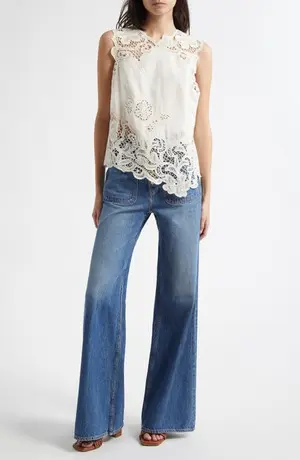 Ulla Johnson Marlis Lace Trim Linen Top