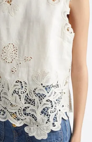 Ulla Johnson Marlis Lace Trim Linen Top
