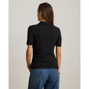 Ralph Lauren Rib-knit Elbow-sleeve Polo - Black