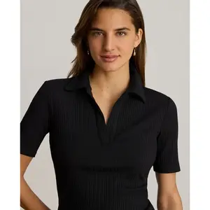 Ralph Lauren Rib-knit Elbow-sleeve Polo - Black