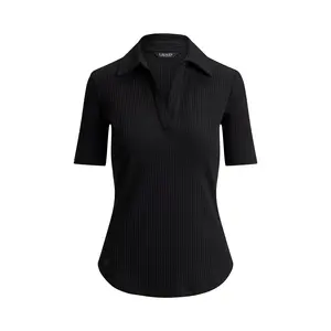Ralph Lauren Rib-knit Elbow-sleeve Polo - Black