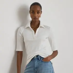 Ralph Lauren Rib-knit Elbow-sleeve Polo - White
